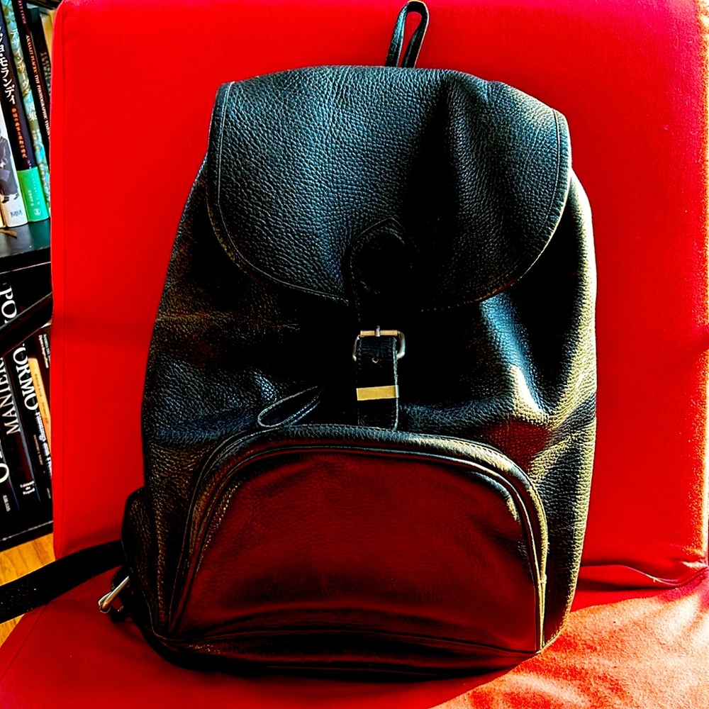 Leather Backpack- Black Pebble Grain, Worn In. - Gem